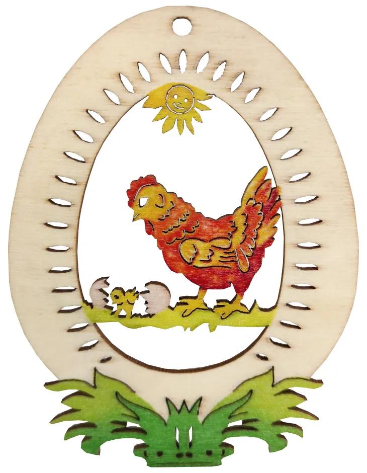AMADEA Dřevěná dekorace vajíčko slepička, velikost 9 cm, český výrobek