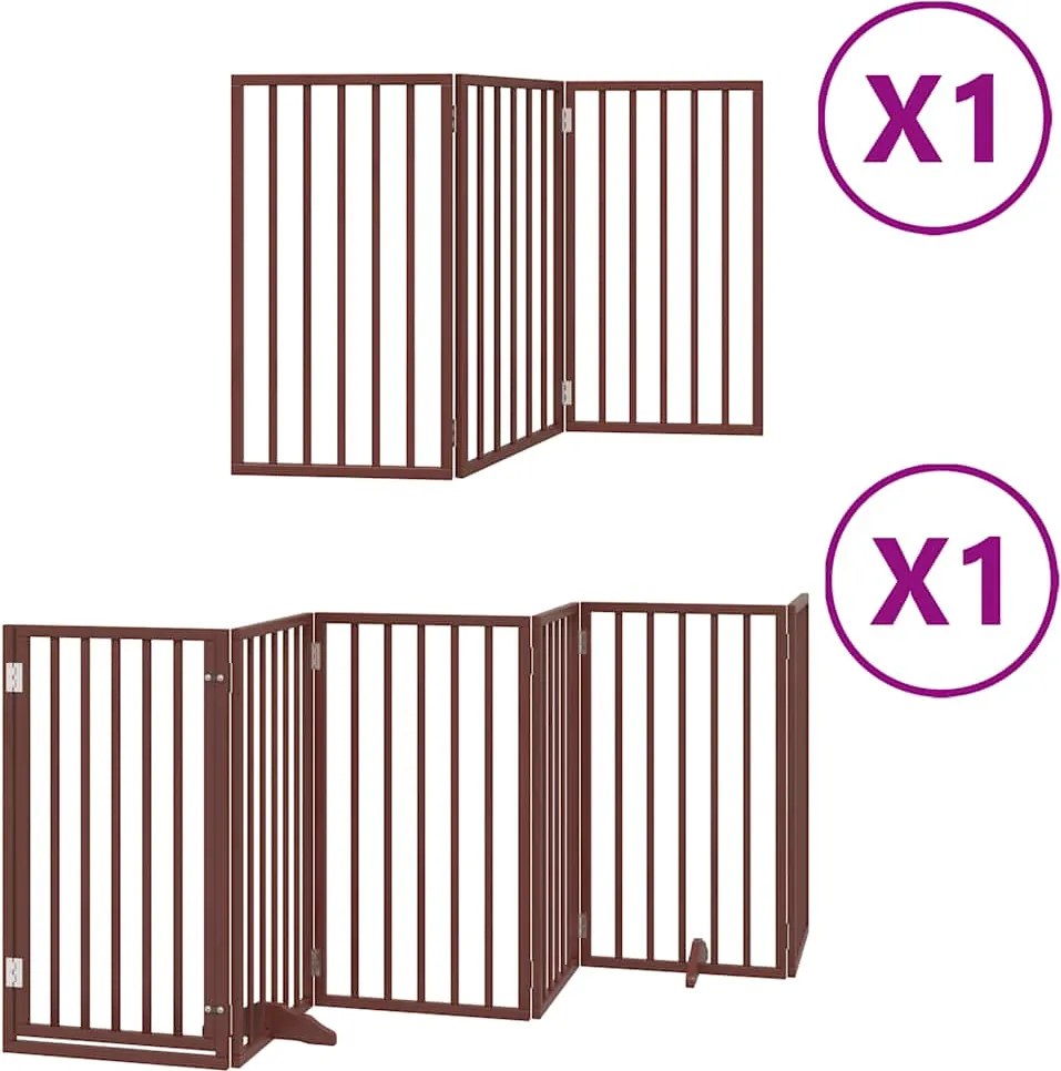 Zábrana pro psy s dvířky skládací 9 panelů hnědá 450 cm topol 3155550