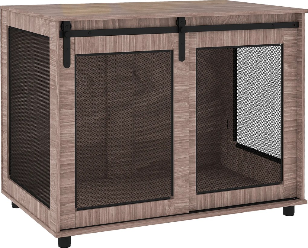 Přepravka pro psy, přepravní box pro psy, ústupový box pro domácí zvířata, uzamykatelné dveře, 98 x 60 x 78 cm, světle hnědá barva