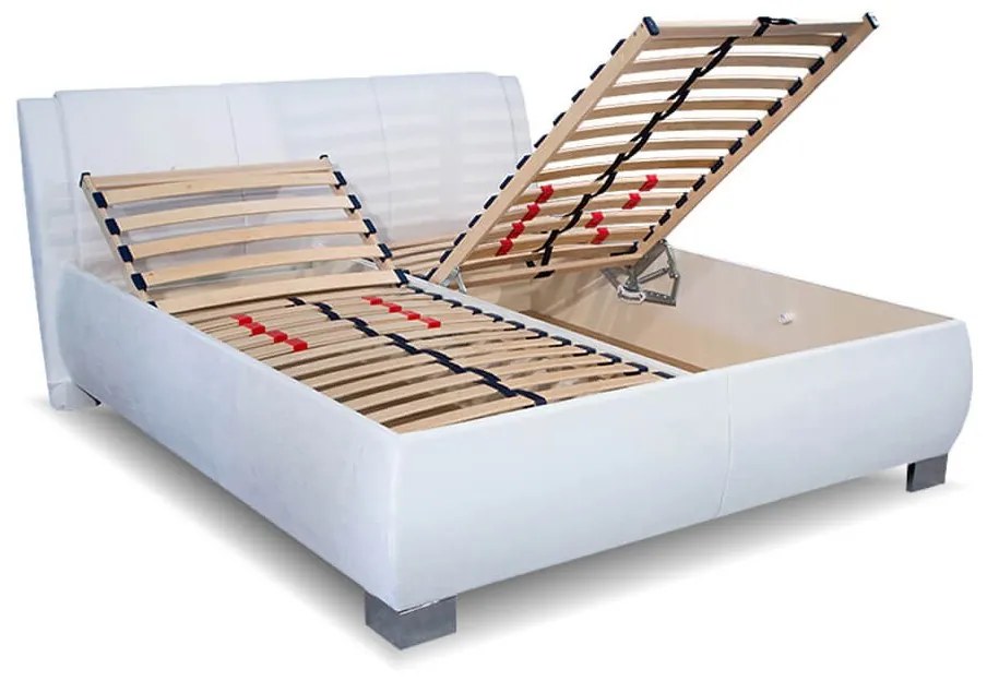 Čalouněná postel s úložným prostorem Norka White, čelní výklop MAWS, 180x200 cm