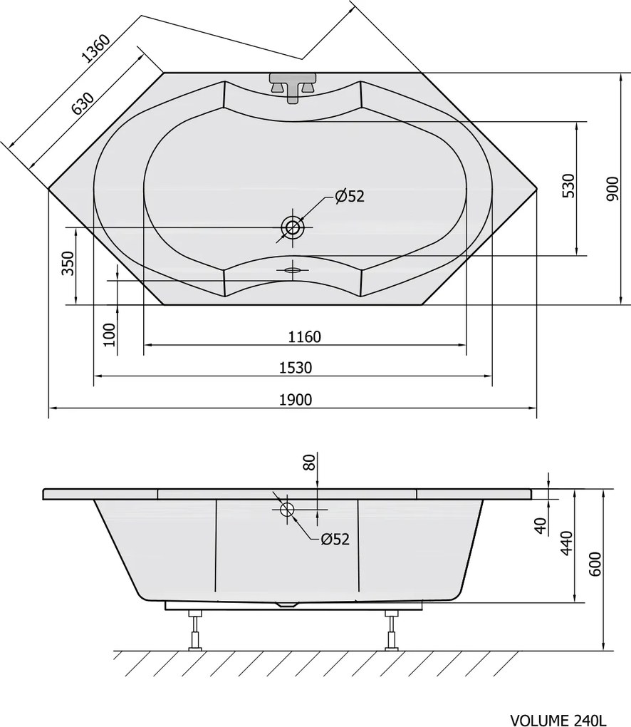 Polysan Tokata 136 x 136 cm 17111 vana šestihranná akrylátová