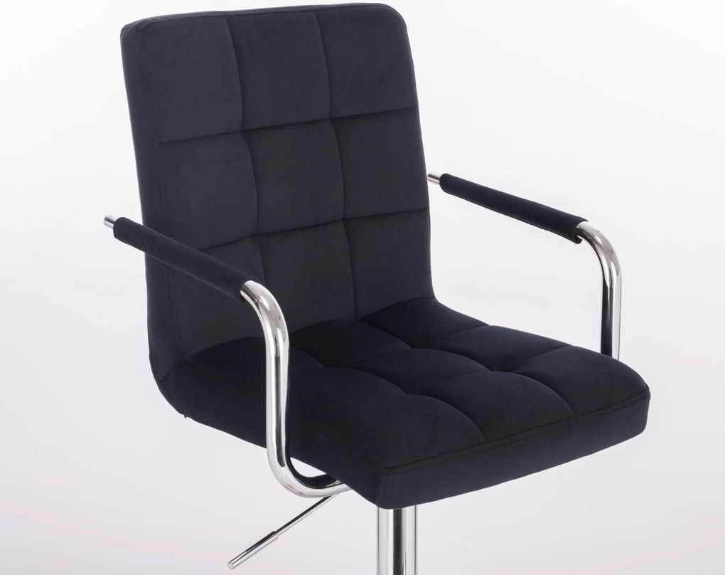 LuxuryForm DESIGN Barová židle VERONA VELUR na stříbrné kulaté podstavě - černá