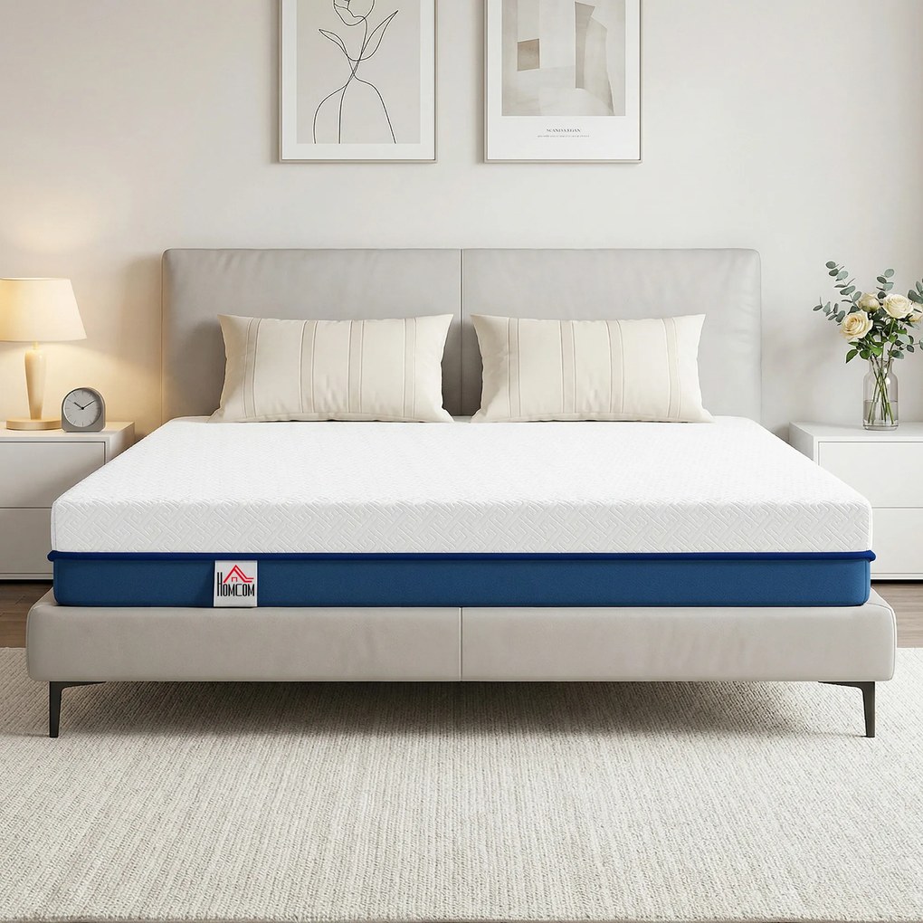 HOMCOM matrace 160x200 cm, matrace pro dvě osoby, paměťová pěna se zeleným čajem, snímatelný pratelný potah, střední tvrdost