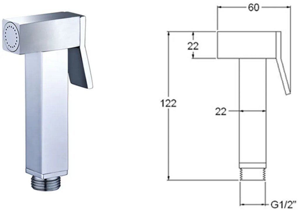 Sapho, Bidetová sprcha hranatá, chrom, BS129