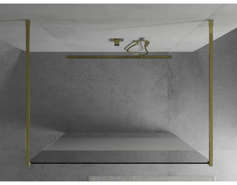 Mexen Kioto, průchozí sprchová zástěna 110 x 200 cm, 8mm čiré sklo/námraza, 2x zlatá stabilizační rozpěra, 800-110-002-50-35