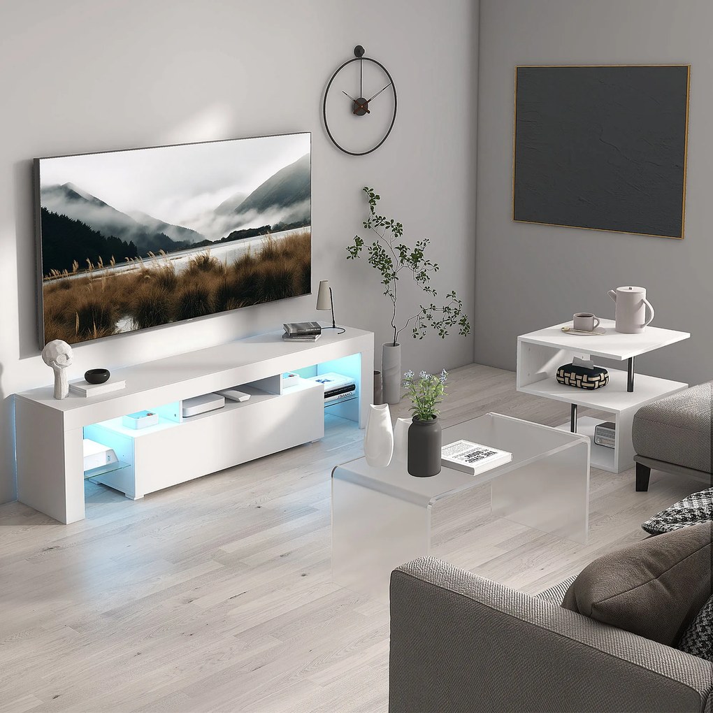 HOMCOM Malý stolek u pohovky s otevřeným S-zásuvkovým prostorem, moderní design 50x50x50 cm, bílý