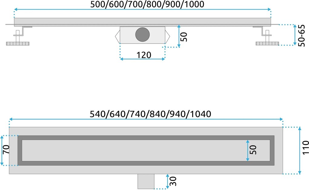 Lineární odtokový žlab Rea Neox 80 cm stříbrný