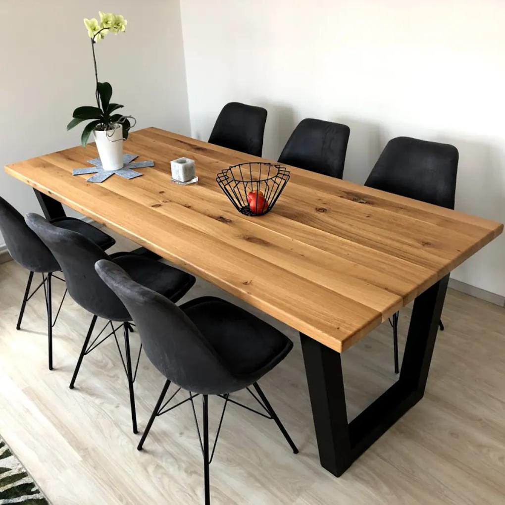 KULHÁNEK Masivní jídelní stůl s rovnou hranou a kovovou podnoží Velikost desky: 150x80 cm, Odstín podnože: antracit - RAL 7016