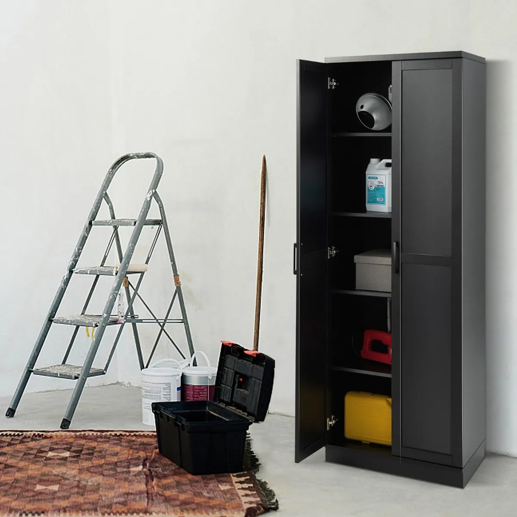 Costway 178 cm 5patrová vysoká skříň se 2 dveřmi a nastavitelnými – černý