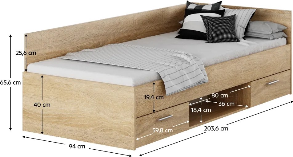 Postel, 90x200, dub sonoma, BOAT