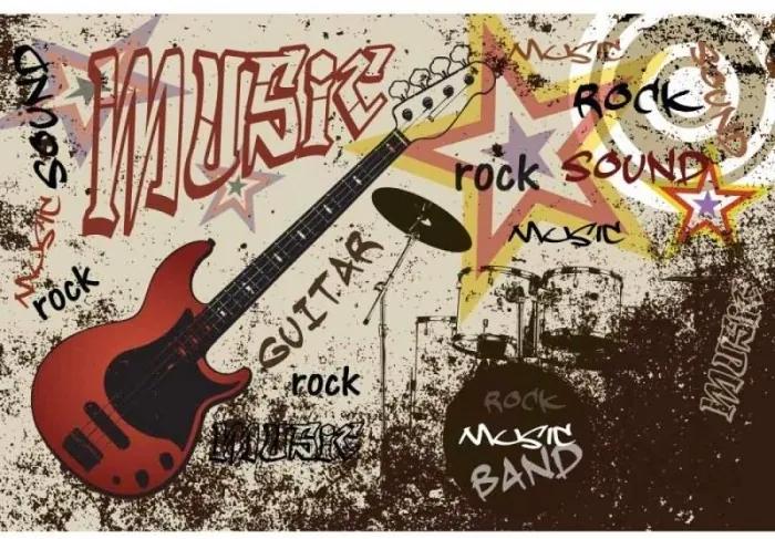 DIMEX | Samolepicí vliesová fototapeta na zeď Červená kytara MA-5-0324 | 375 x 250 cm | červená, černá, žlutá, hnědá