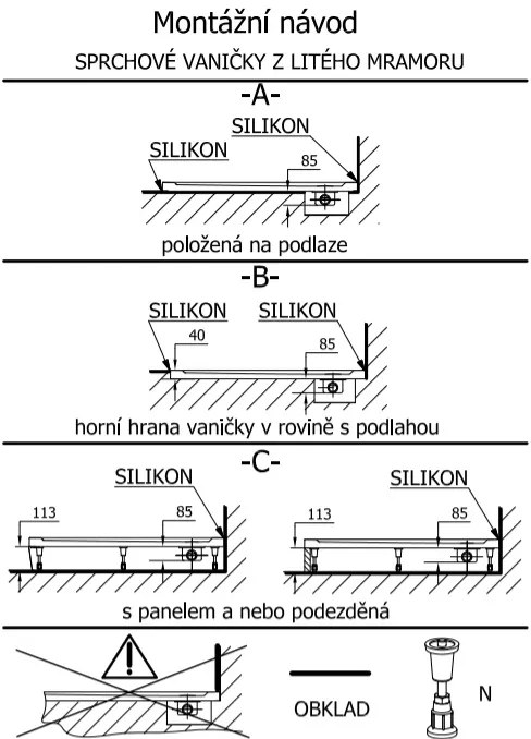 Polysan VARESA sprchová vanička z litého mramoru se záklopem, obdélník 120x90x4cm, bílá, 71603