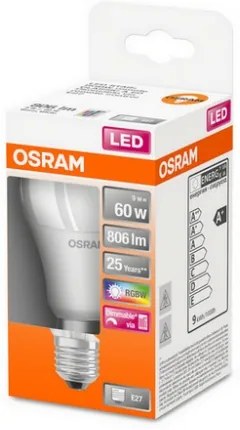 LED žárovka E27 OSRAM STAR+ CL A 9W (60W) s dálkovým ovladačem RGBW (teplá bílá 2700K) stmívatelná