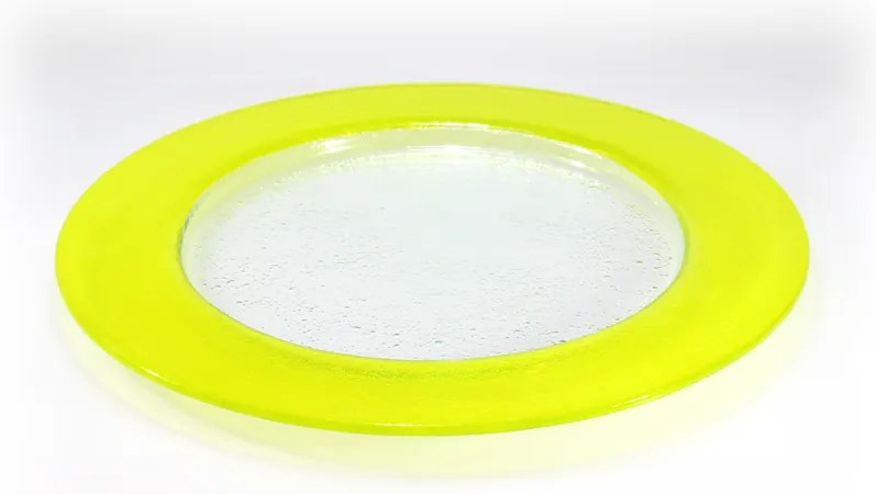 BDK-GLASS Kulaté talíře BAND - se žlutým okrajem Průměr: 40cm