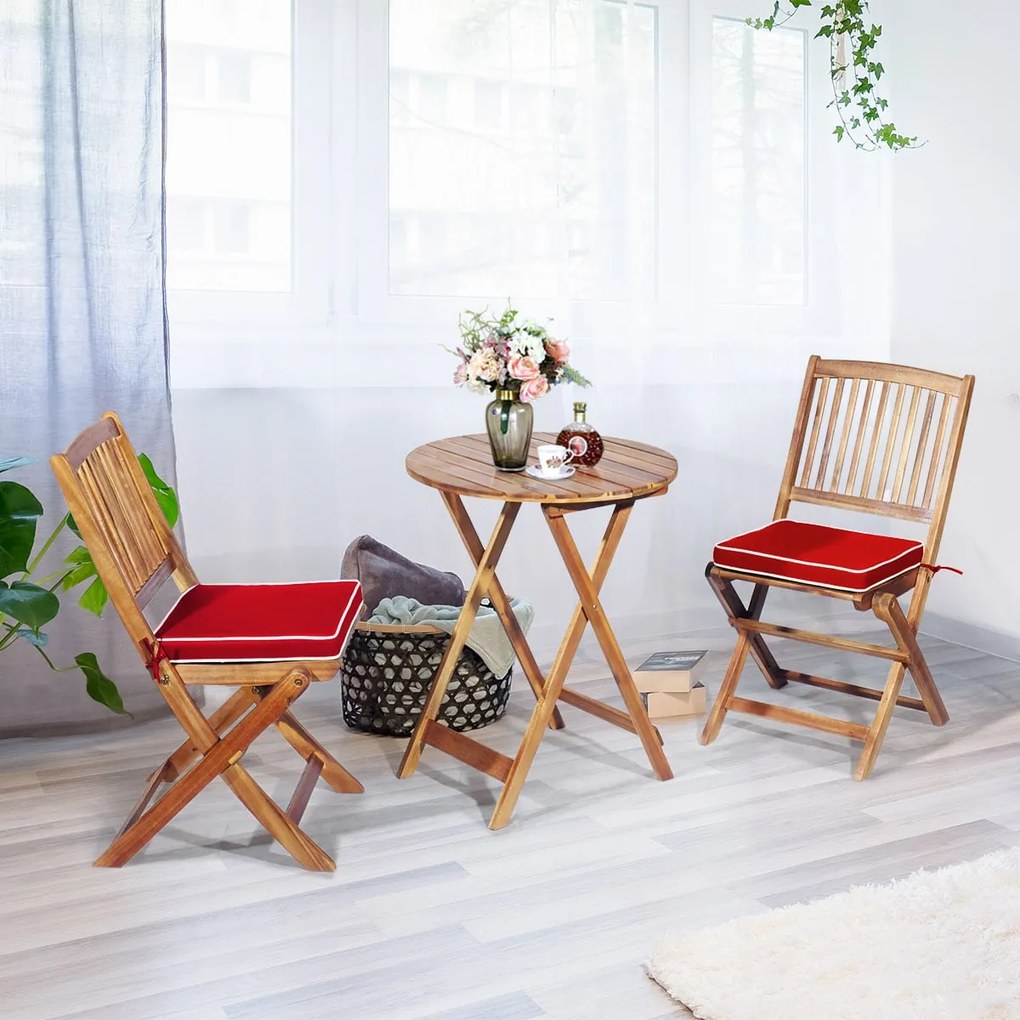 Costway 3-dílný. Terrassenmöbel-Set mit Rundem Tisch a 2 Stühlen a 2 Kissen