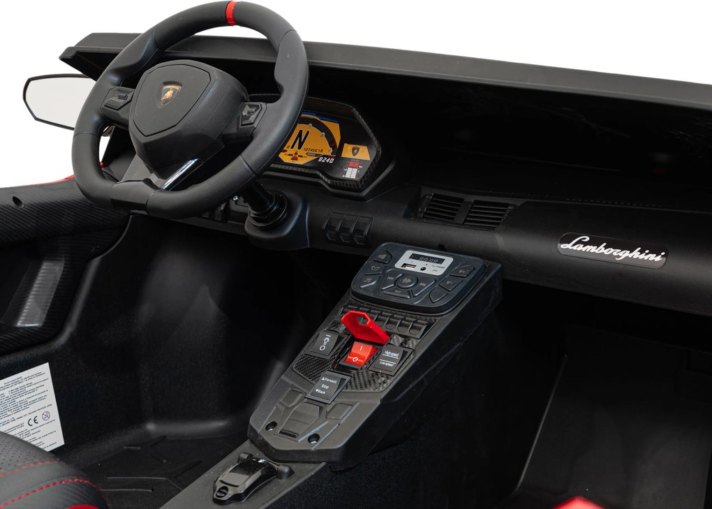 Ramiz Elektrické auto Lamborghini Aventador SV pro 2 děti Šedé + Bezkartáčový motor + Nafukovací kola + LED audio