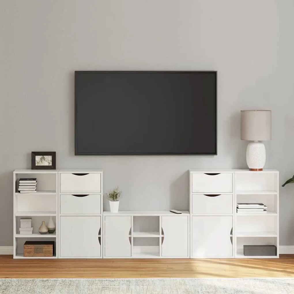5 kusů TV skříněk s úložným prostorem bílá Borovicový masiv 3365369