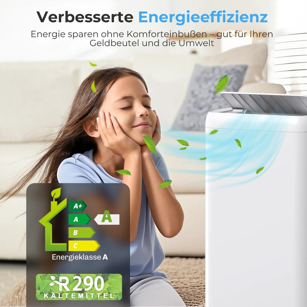 Mobilní klimatizace s odtahovou hadicí 12000 BTU 3,5 kW, 5 v 1, 24hodinový časovač, dálkové ovládání do 35㎡