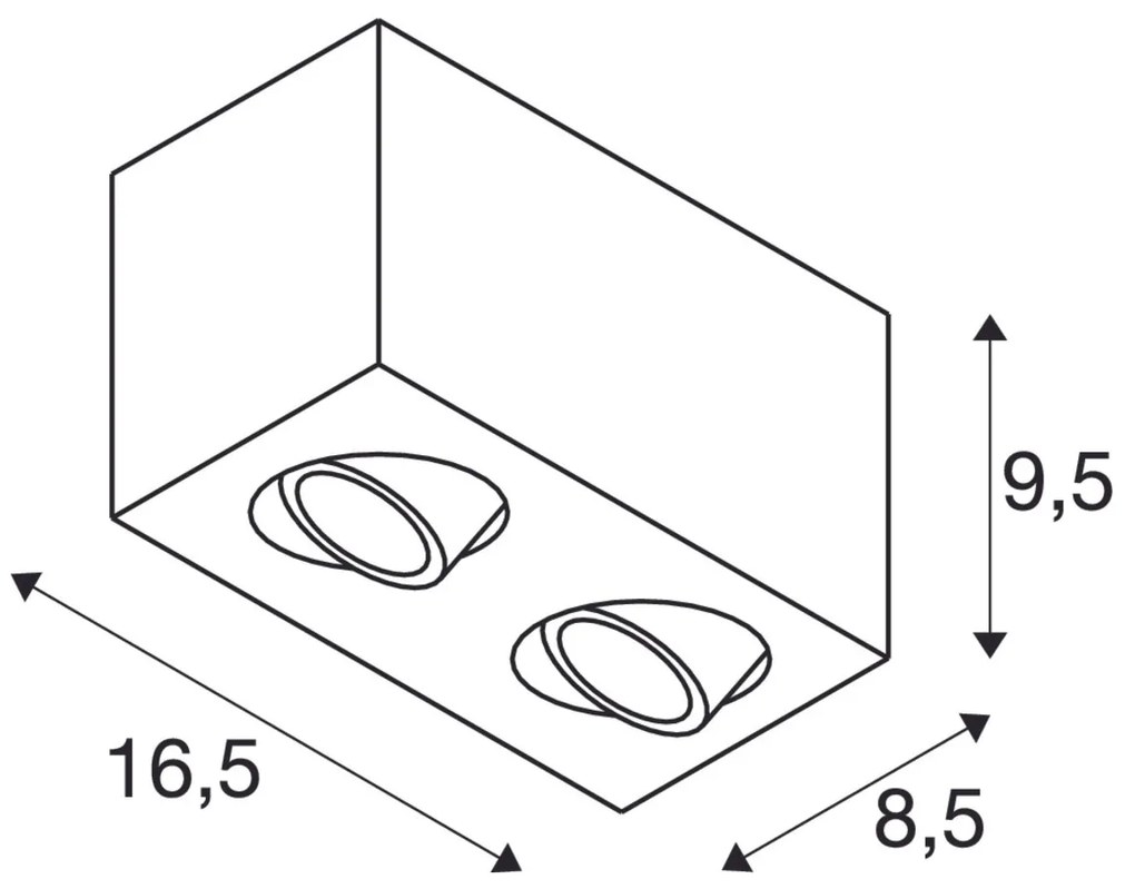 SLV 1002005 Triledo, černé stropní svítidlo, 2x GU10 max. 10W, rozměr 8,5 x 16,3cm