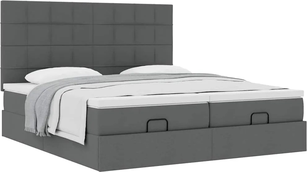 Osmanský rám postele s matrací tmavě šedý 200x200cm textil 3313700