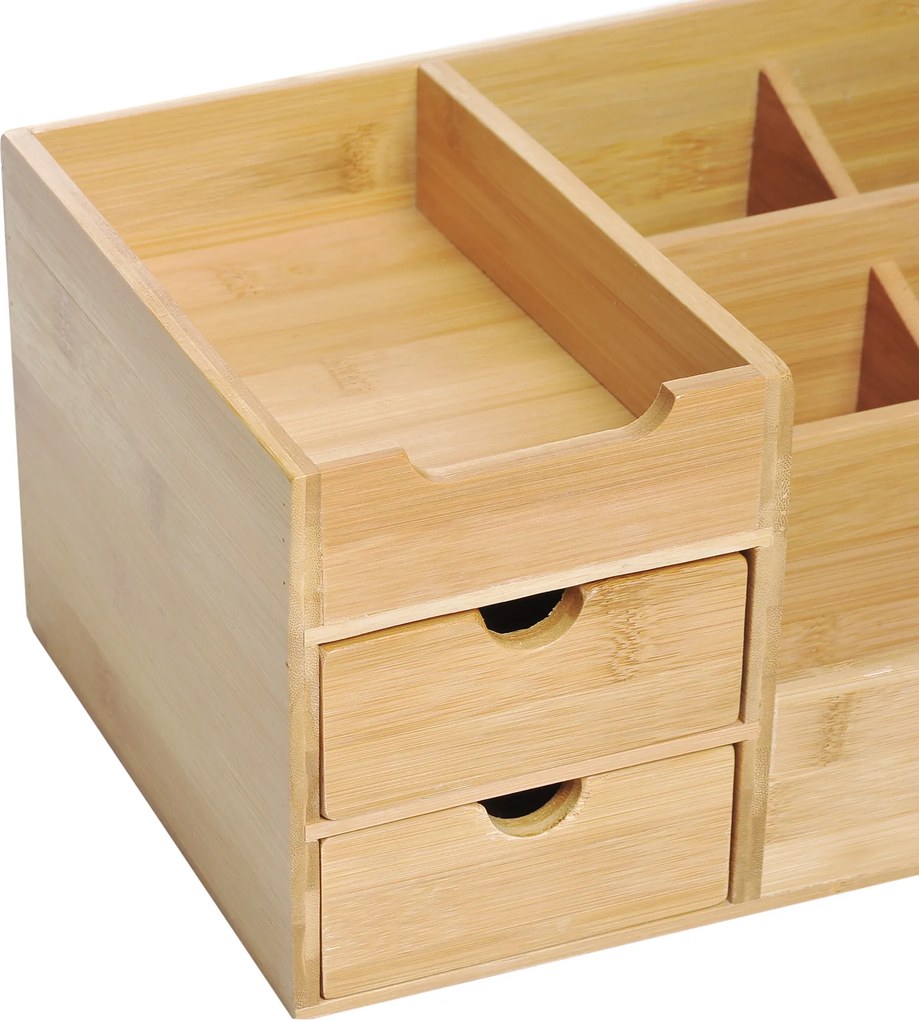 HOMCOM Stolní organizér Kancelářský box se 2 zásuvkami pro pořádek a organizaci, přírodní, D33 x Š20,5 x V15,5 cm