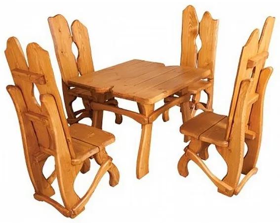 DREWMAX Zahradní set z masivního smrkového dřeva  stůl + 4 x židle - OŘECH + LAK
