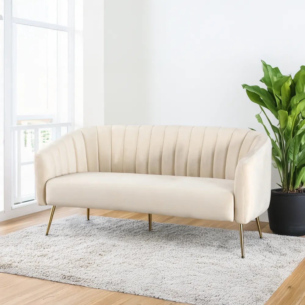 Designový 3-sed, béžová Velvet látka/gold chrom-zlatý, BAGY