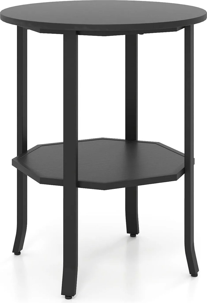 Costway Kulatý postranní stolek 2 s úložným prostorem Průmyslový Accent Black
