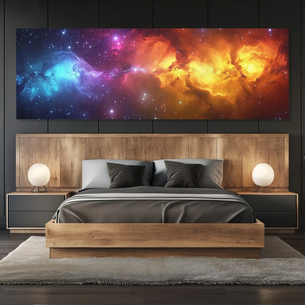 Obraz na plátně - Barevná galaxie Spectre s hvězdami FeelHappy.cz Velikost obrazu: 150 x 50 cm