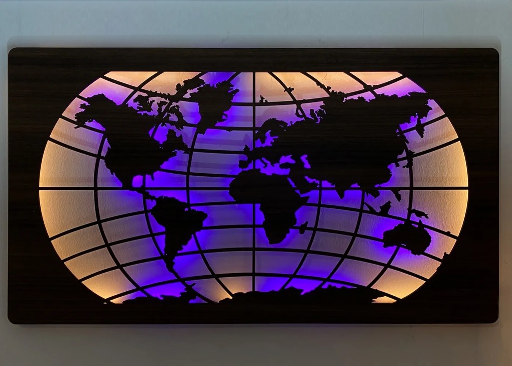 Li-Go "Mapa světa rovnoběžky" světelný RGBW obraz 230V 125x74 cm provedení povrchu: jedle