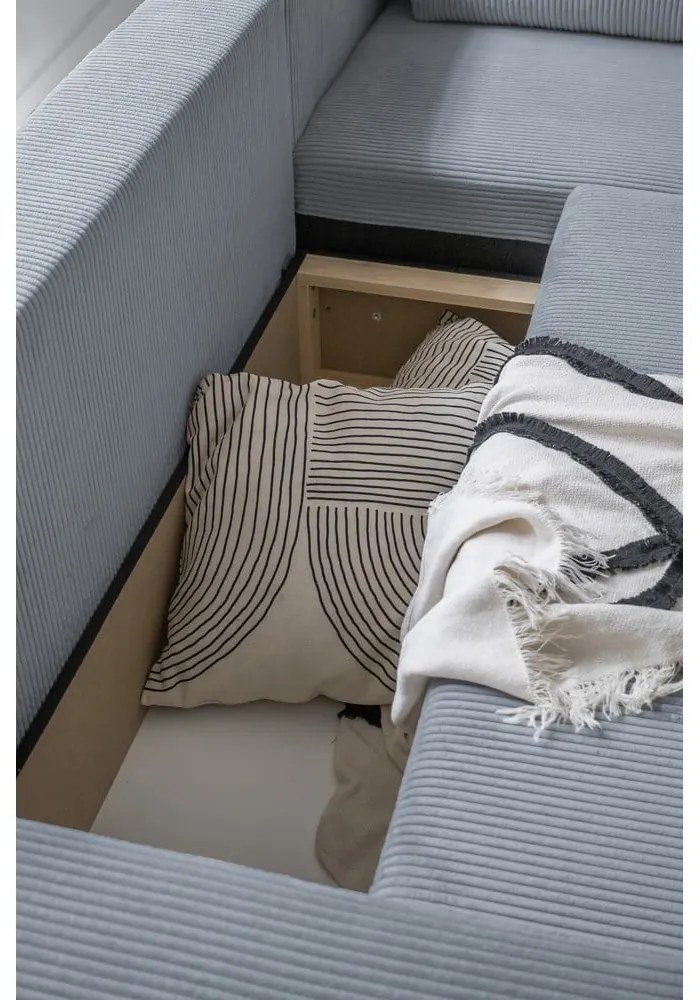 Světle šedá manšestrová rozkládací rohová pohovka (pravý roh) Brave Dave – Miuform