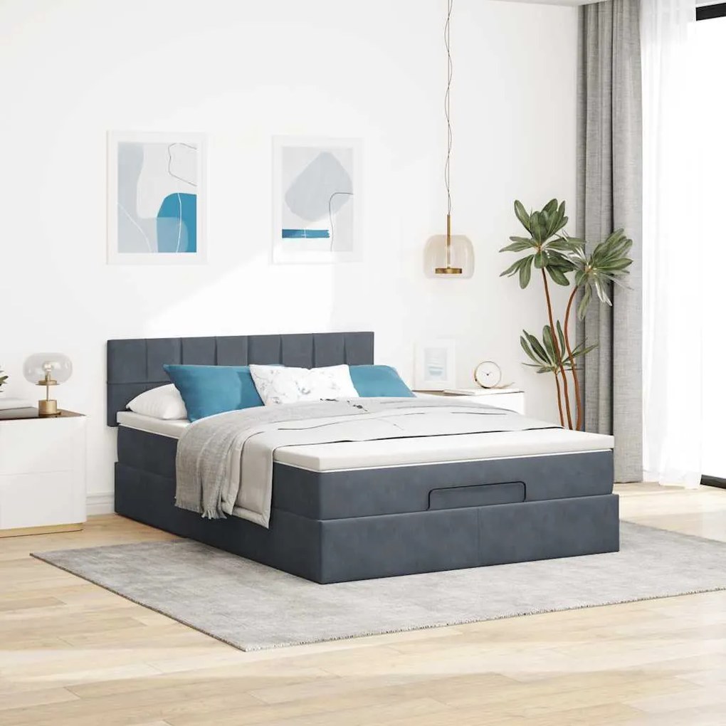 Osmanský rám postele s matrací tmavě šedá 140x190cm samet 3312621