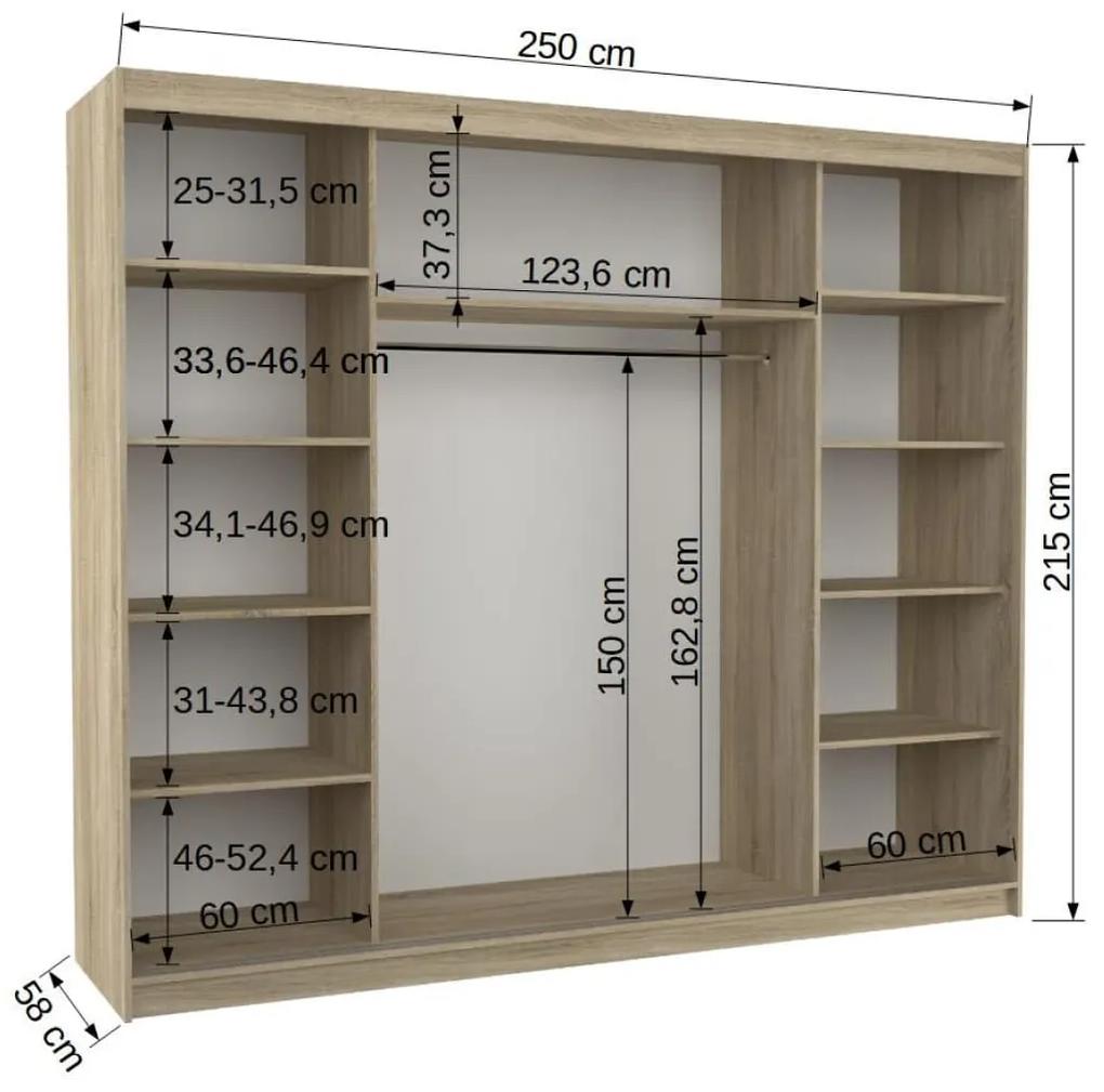 Šatní skříň s posuvnými dveřmi Baltimore - 250 cm Barva: dub Sonoma/Bílá