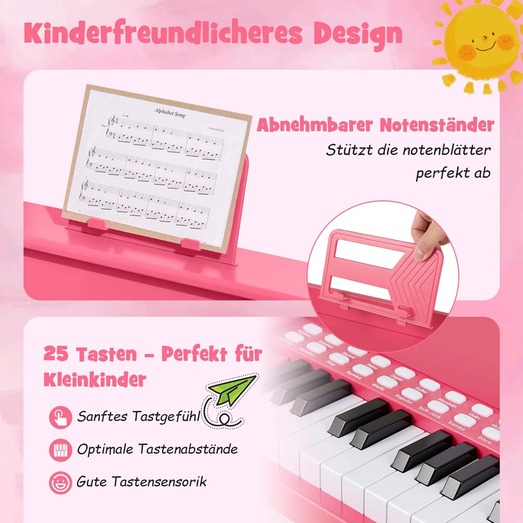 Costway 25 Keys Mini Digital Piano Dětské elektrické piano s nastavitelnou