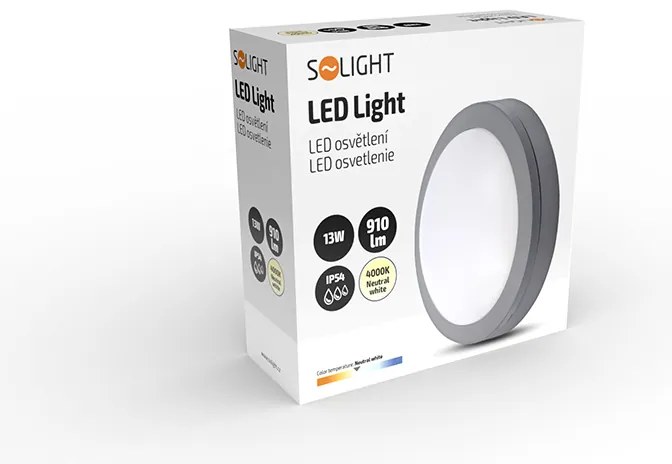 Solight LED venkovní osvětlení Siena, šedé, 13W, 910lm, 4000K, IP54, 17cm