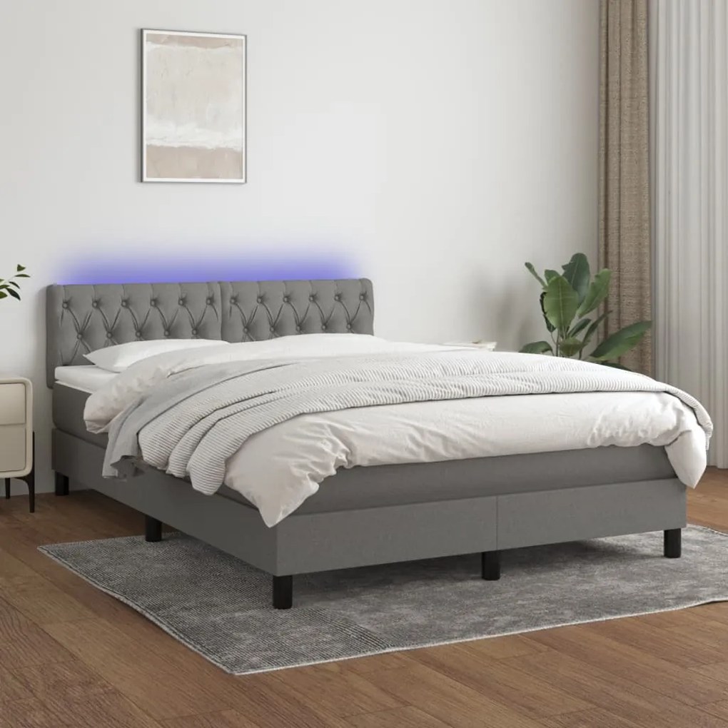 Box spring postel s matrací a LED tmavě šedá 140x190 cm textil 3133390