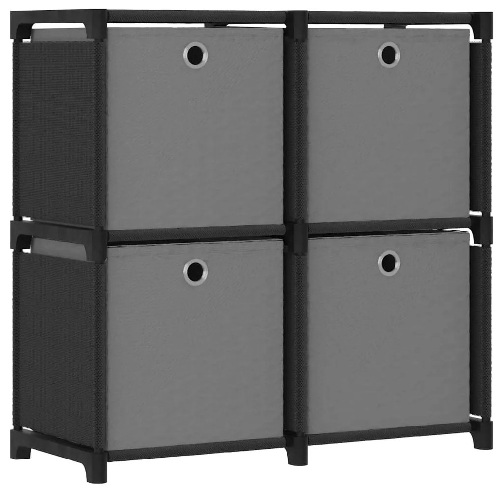 Výstavní police 4 přihrádky s boxy černá 69x30x72,5 cm textil 322599