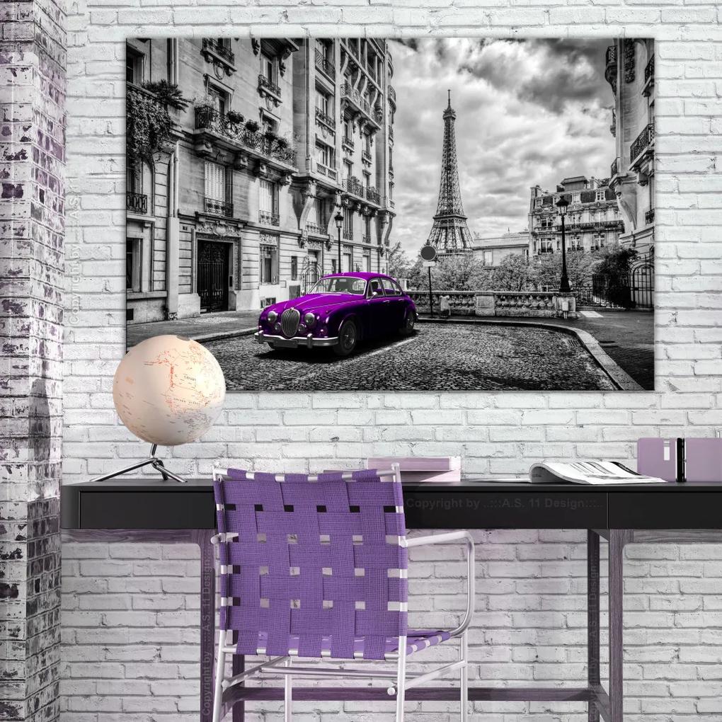 Obraz Auto v Paříži (1-dílný) široký - fialové auto na pozadí Paříže
