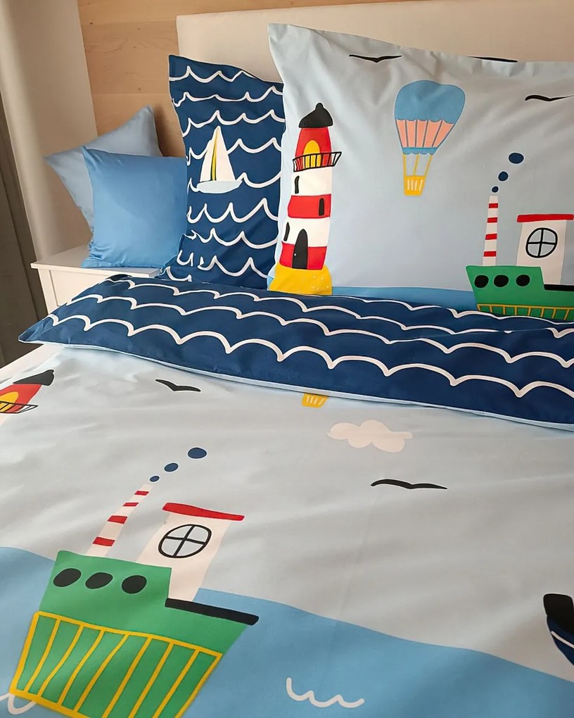 Matějovský Dětské povlečení MARINE KIDS, námořnický motiv, modrá, bavlna hladká, 140x200cm + 70x90cm