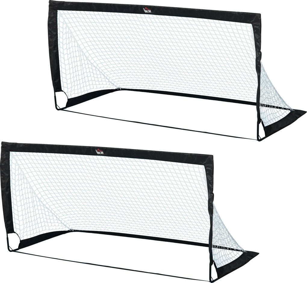 Fotbalové branky HOMCOM sada 2 skládacích mini branek z oceli a tetrolonu černé barvy 186x90x89 cm na zahradu a hřiště | Aosom.de