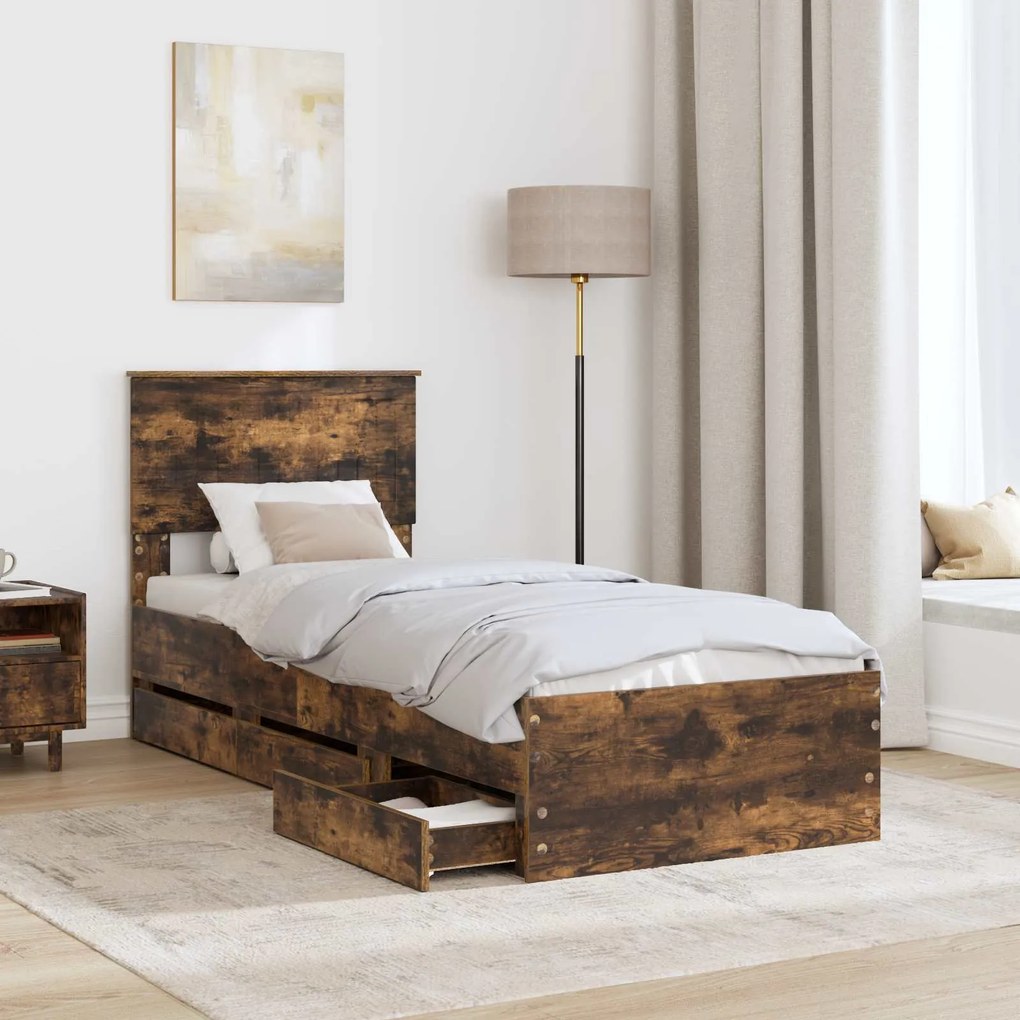 Rám postele s čelo Kouřový dub 75 x 190 cm Inženýrské dřevo 3410760