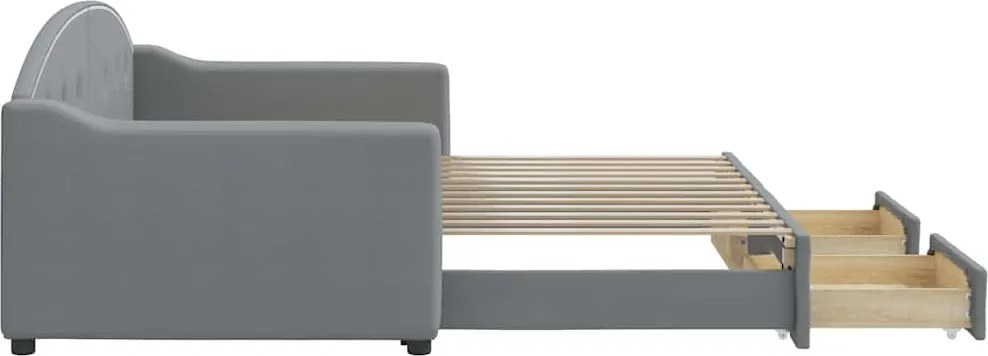 Válenda s přistýlkou a zásuvkami světle šedá 90 x 200 cm textil 3197566