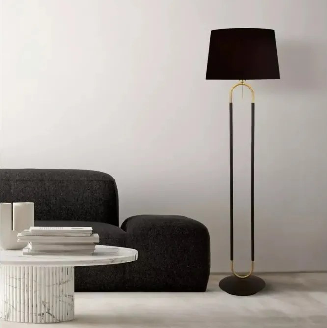 Searchlight EU41432SB Stojací lampa JAZZ PATINA & ČERNÉ SAMETOVÉ stínidlo