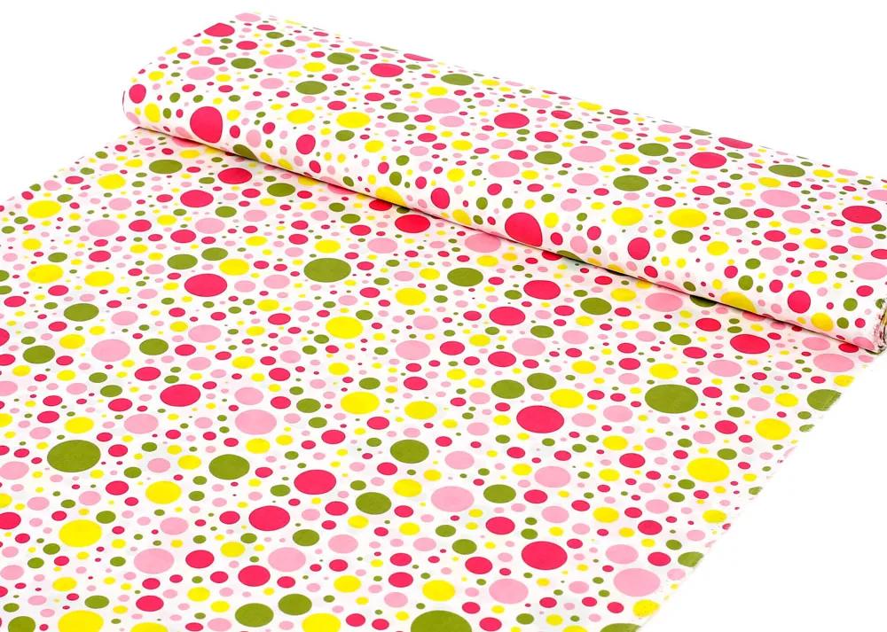 Biante Dětské bavlněné povlečení do postýlky Sandra SA-209 Růžové a žluté puntíky na bílém Do postýlky 90x140 a 40x60 cm