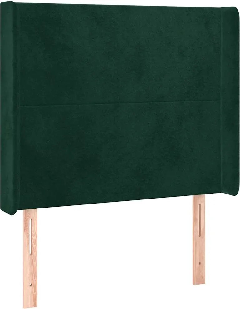 Čelo postele s LED tmavě zelené 83 x 16 x 118/128 cm samet 3123801