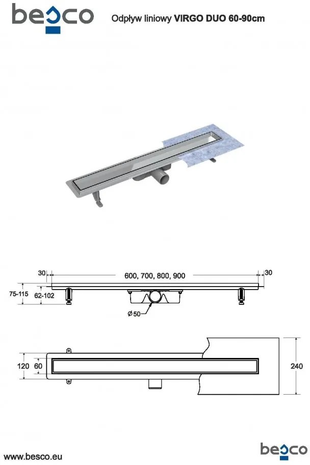 BESCO Odtokový žlab VIRGO DUO Rozměr A - 60 cm ZLOL60VD