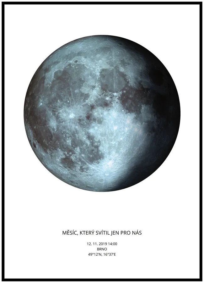 Plakát Fáze měsíce vašeho životního okamžiku Rozměr plakátu: 30 x 40 cm, Barva pozadí: Bílá, Barva měsíce: Modrá