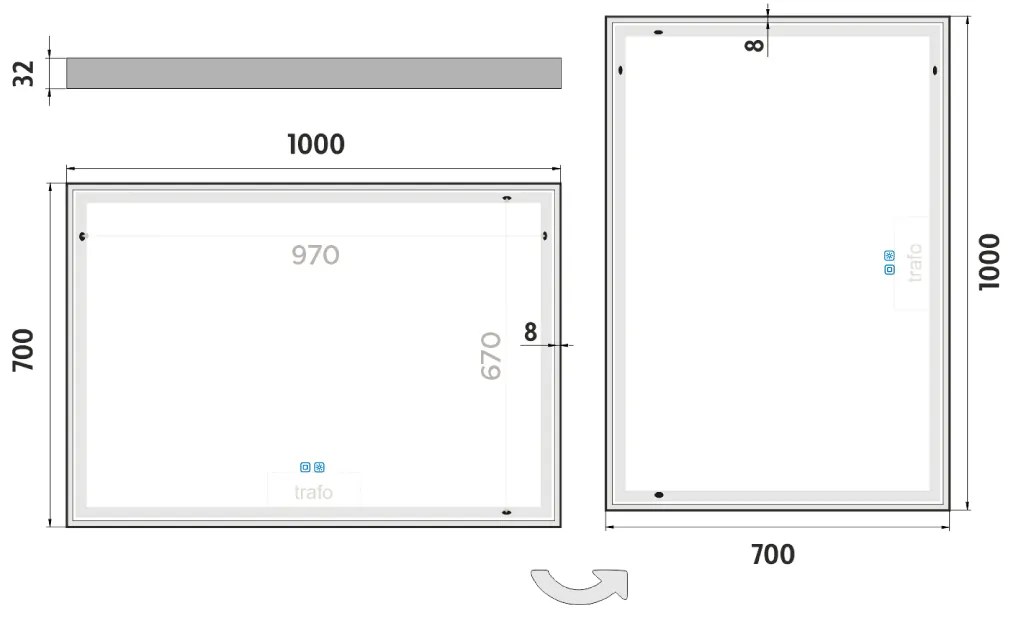 Nimco Bílé LED zrcadlo 1000x700 se dvěma dotykovými senzory - ZPB 13004VX-05