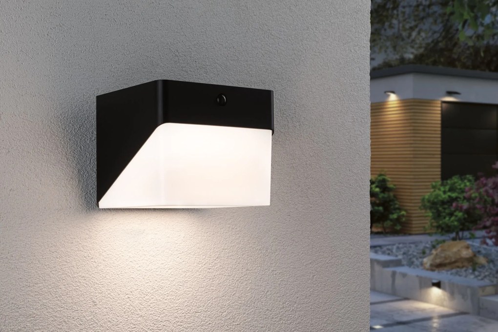 P 95746 Hybrid LED venkovní nástěnné svítidlo Lioren domovní 230V + solární IP44 hranaté 170x170mm 3000K 2,3W 230V černá - PAULMANN