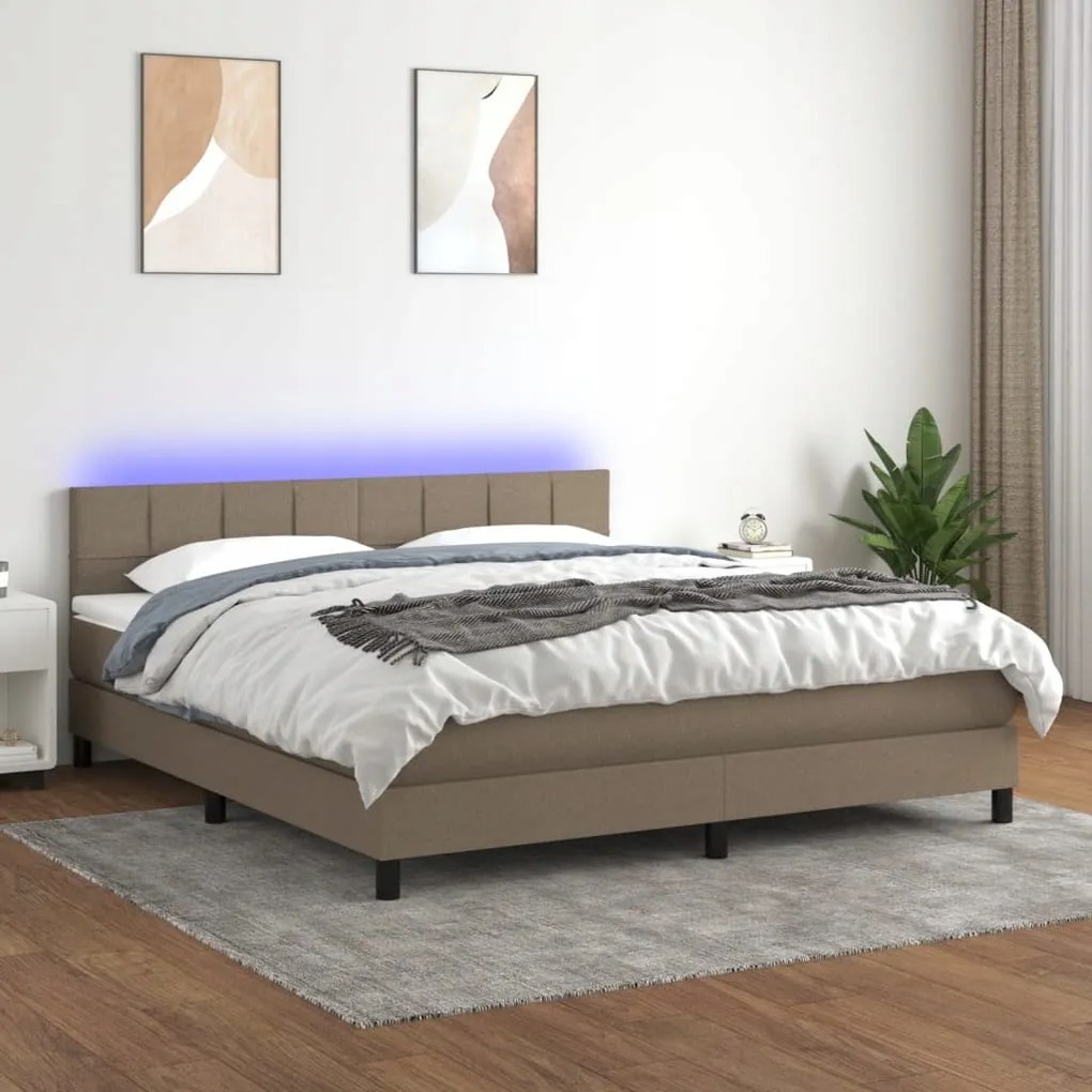 Box Spring Postel S Matrací A Led Textil Taupe Blok se čtverci 180 x 200